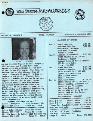 "Newsletter The Tampa Altrusan, Altrusa Club of Tampa, Florida, Novembe ...