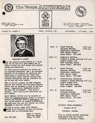"Newsletter The Tampa Altrusan, Altrusa Club of Tampa, Florida, Septemb ...