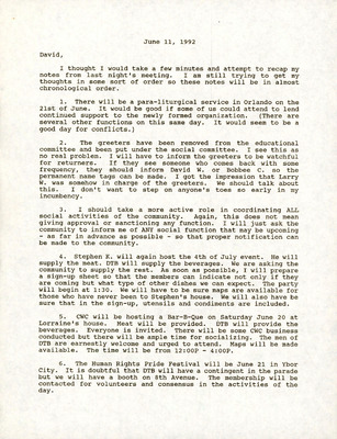 "Letter, Unknown to David, June 11, 1992" by Unknown and Dignity/Tampa Bay