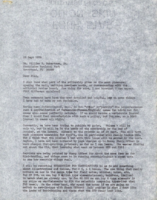 "Letter, Fred Lohrer, Florida Field Naturalist Editorship Decisions, Se ...