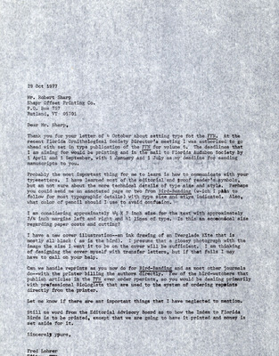 "Letter, Fred Lohrer, Sharp Offset Printing, October 29, 1977" by Fred ...
