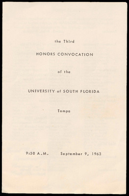 "Convocation Program, USF Tampa Campus, Honors, September 9, 1963" by ...
