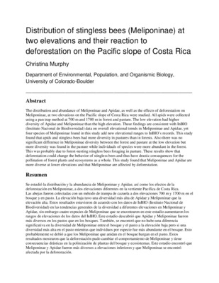 "Distribution of stingless bees (Meliponinae) at two elevations and the ...