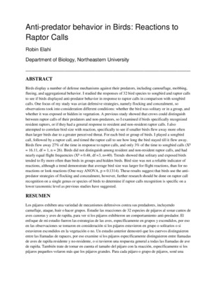 "Anti-predator behavior in birds: Reactions to raptor calls, September ...