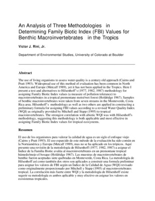 "An analysis of three methodologies in determining family biotic index ...