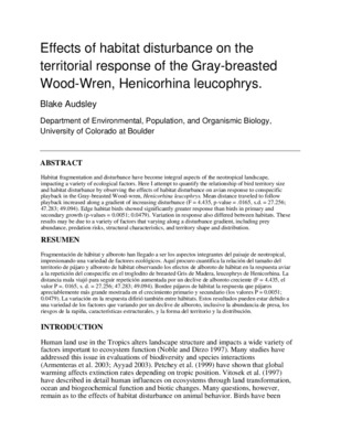"Effects of habitat disturbance on the territorial response of the gray ...