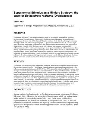 "Supernormal stimulus as a mimicry strategy the case for Epidendrum rad ...