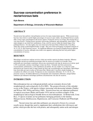 "Sucrose concentration preference in nectarivorous bats, November 2009 ...