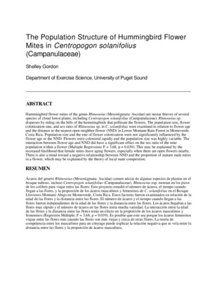"The population structure of hummingbird flower mites in Centropogon so ...