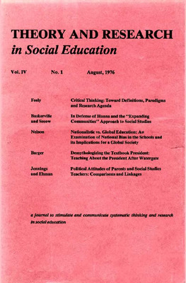 "Theory and Research in Social Education, Volume 4, No. 1, August 1976 ...