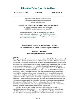 "Demonstrated Actions of Instructional Leaders: An Examination of Five ...