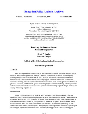 "Surviving the Doctoral Years: Critical Perspectives" by Scott P. Kerlin